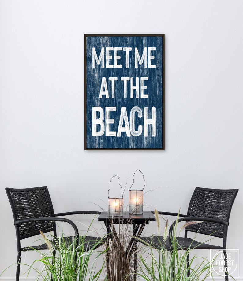 Nautical Blue Beach Sign Canvas: Vintage Coastal Wall Decor - Etsy