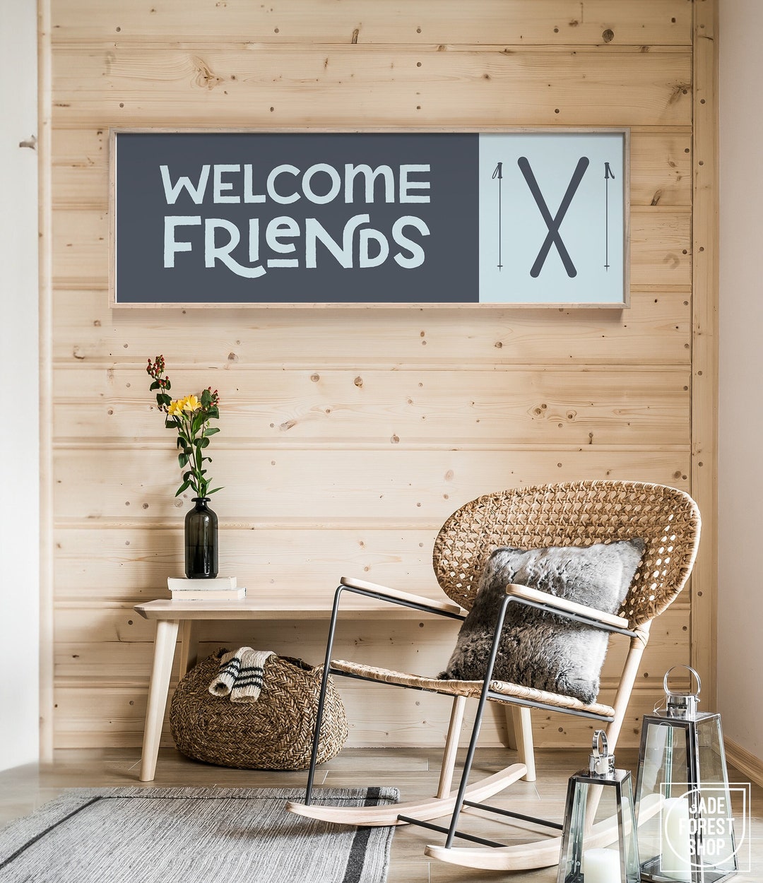 Long Horizontal Welcome Sign • Blue and White WELCOME FRIENDS Canvas ...