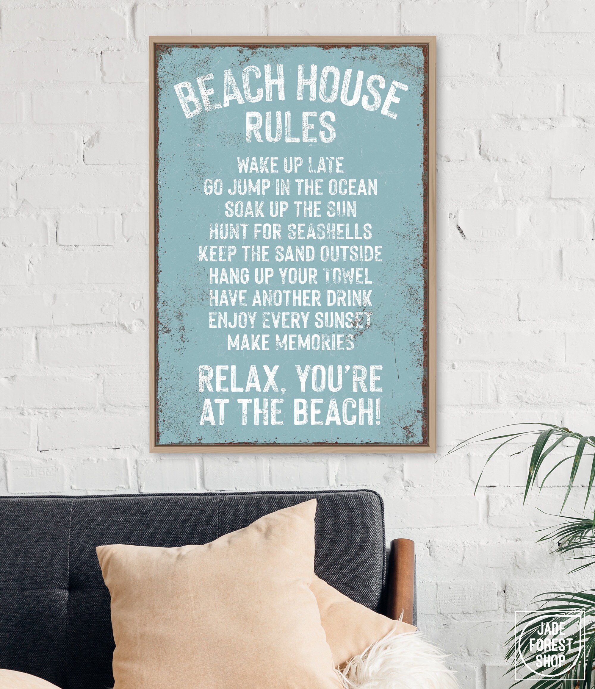 Vintage BEACH HOUSE RULES Sign, Tide Blue Sign Art Print, Custom Beach House Decor, Distressed ...