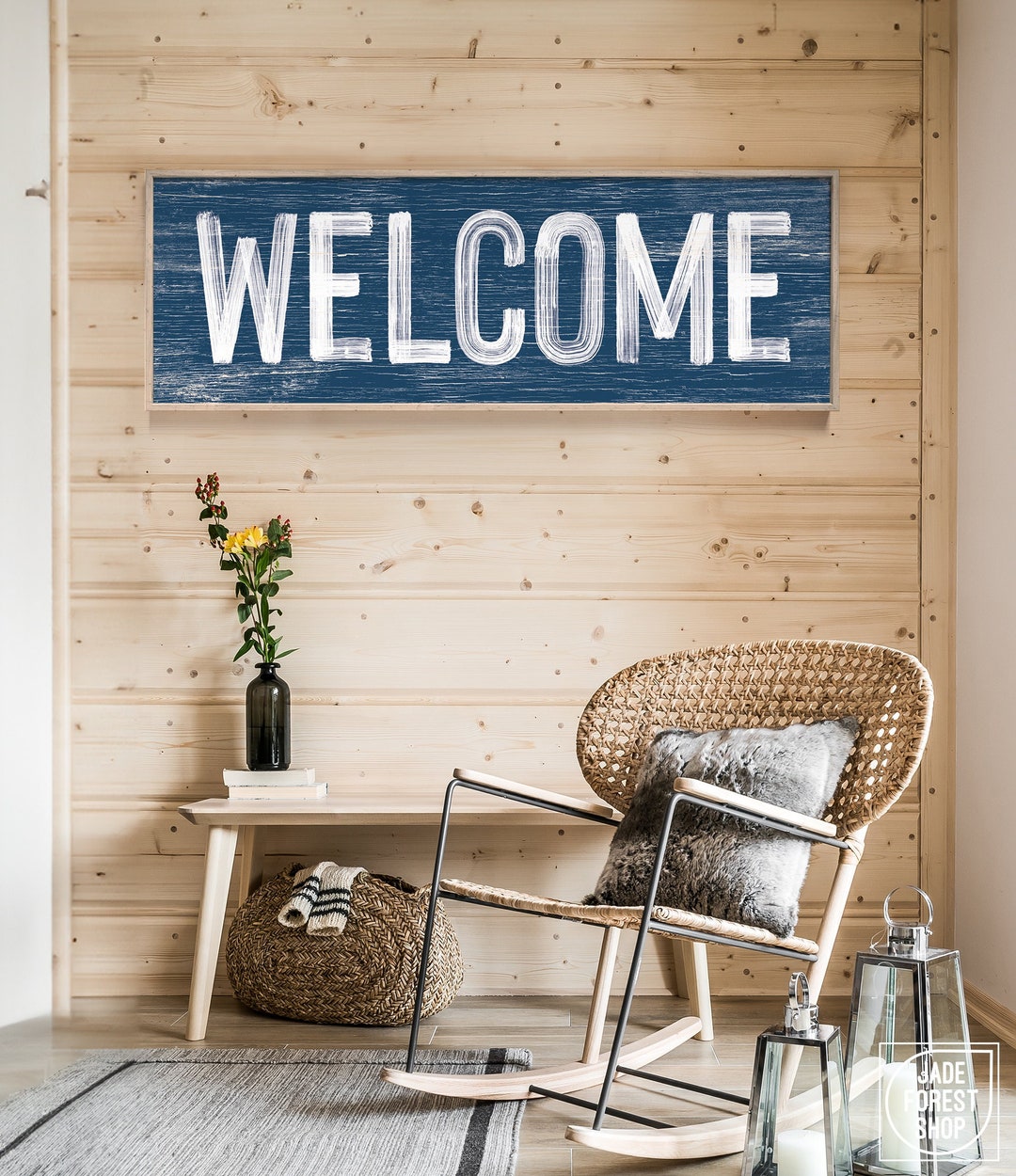 Nautical WELCOME Sign in Navy Blue, Faux Weathered Wood, Modern ...