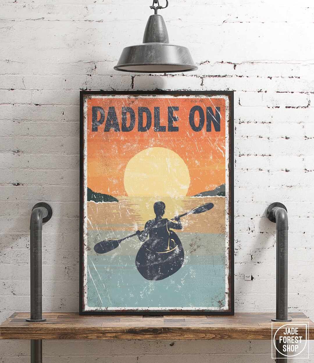 Vintage PADDLE ON Sign, Sunset Accent, KAYAK Poster for Vintage Lake ...