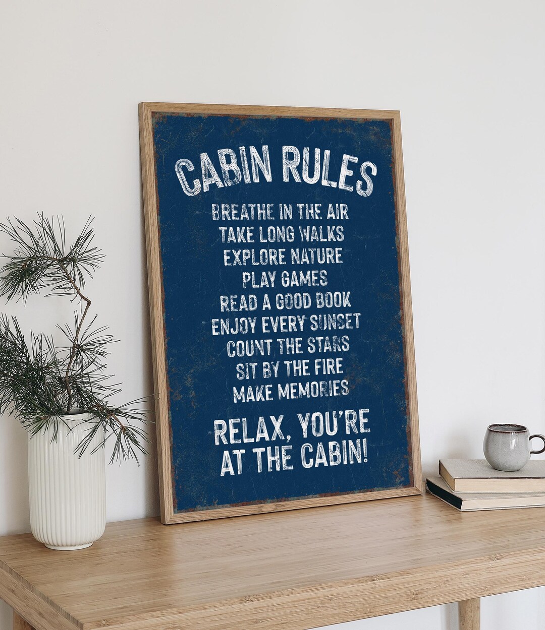 Vintage CABIN RULES Sign for Cabin Decor, Nautical Navy Blue Cabin Sign ...