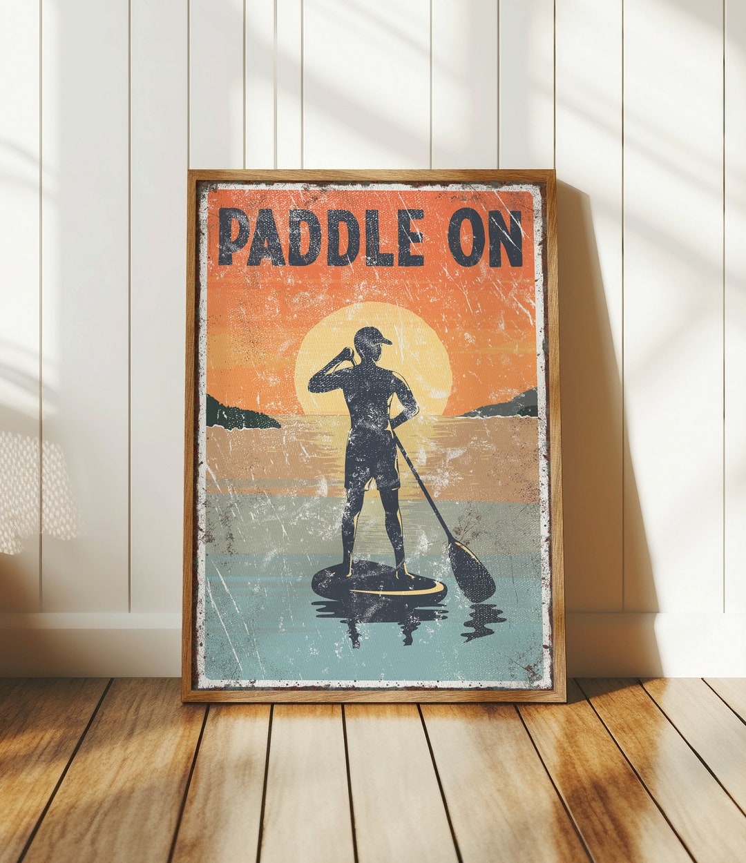 Vintage PADDLE ON Sign SUNSET, Paddle Boarding Poster for Vintage Lake ...