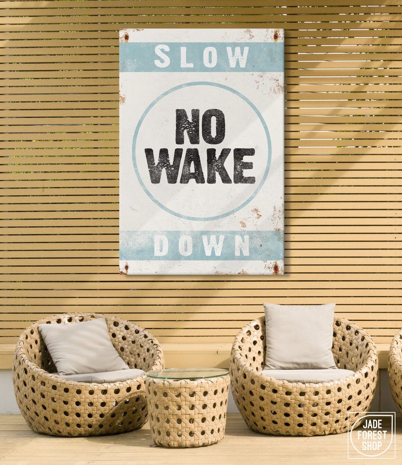 Rustic NO WAKE Posters, Retro Nautical Decor, Unique Gift for Boater ...