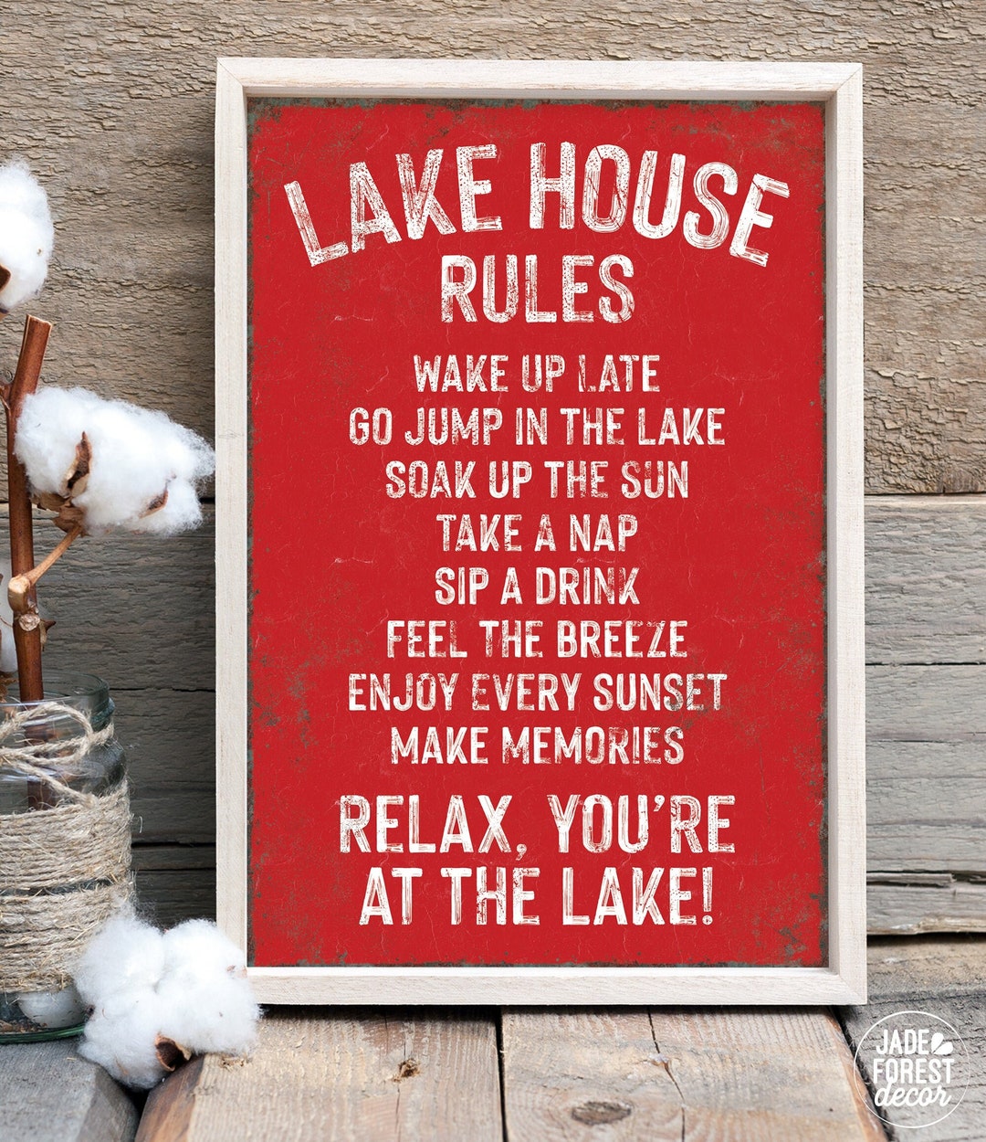 Vintage LAKE HOUSE RULES Sign Bright Red Sign Art Print - Etsy