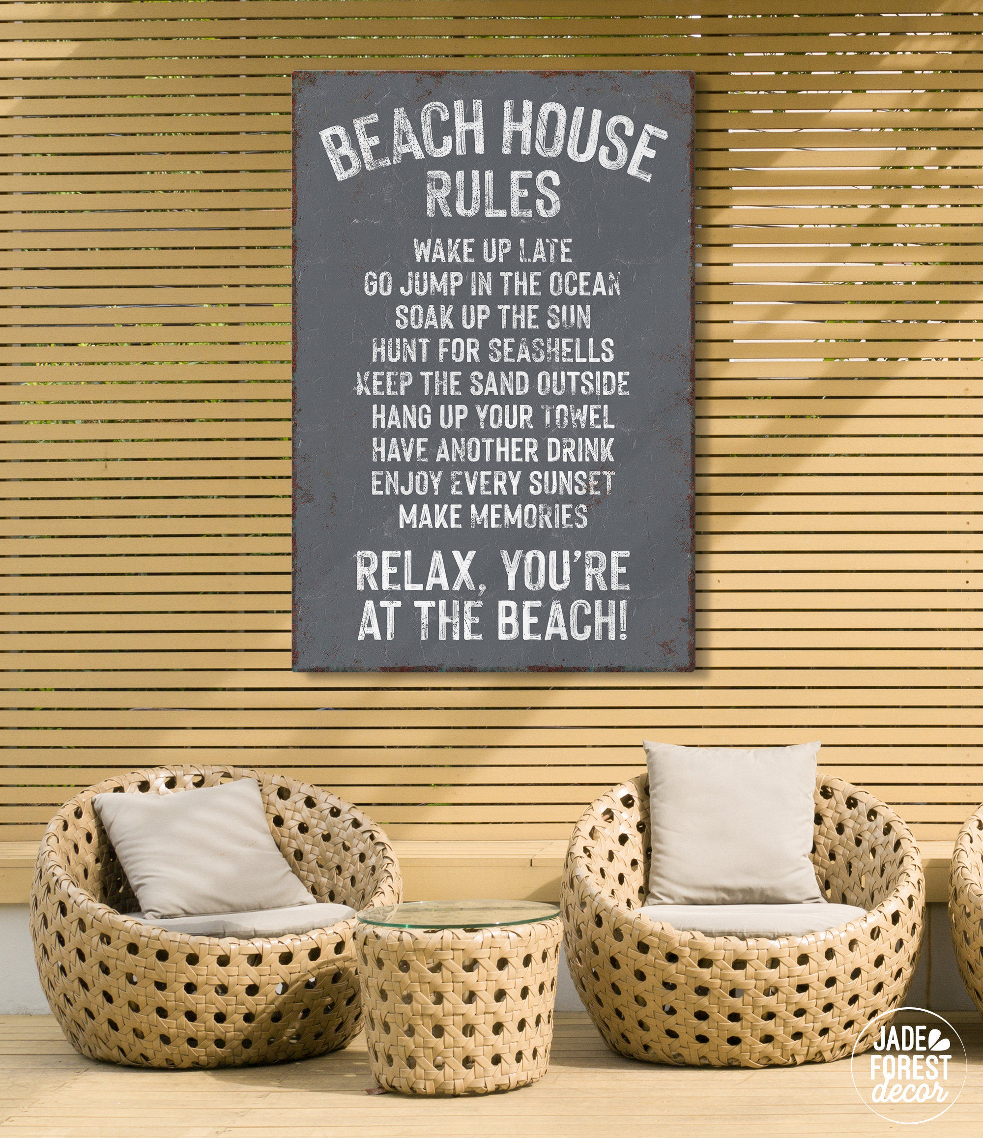 Vintage Beach House Rules Sign, Distressed Slate Gray Print for Beach ...