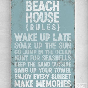 BEACH HOUSE RULES Sign in Tide Blue, Extra Large Beach Canvas Art Print ...