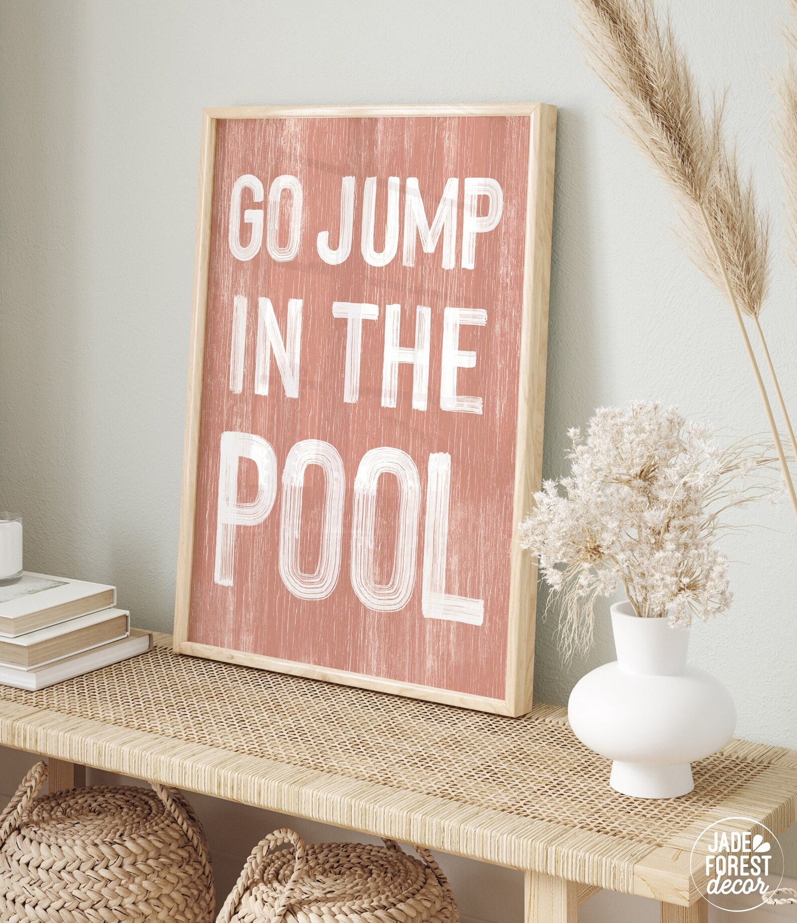 Go Jump in the POOL Sign Coral Pink VACATION RENTAL Decor, Coastal Wall ...