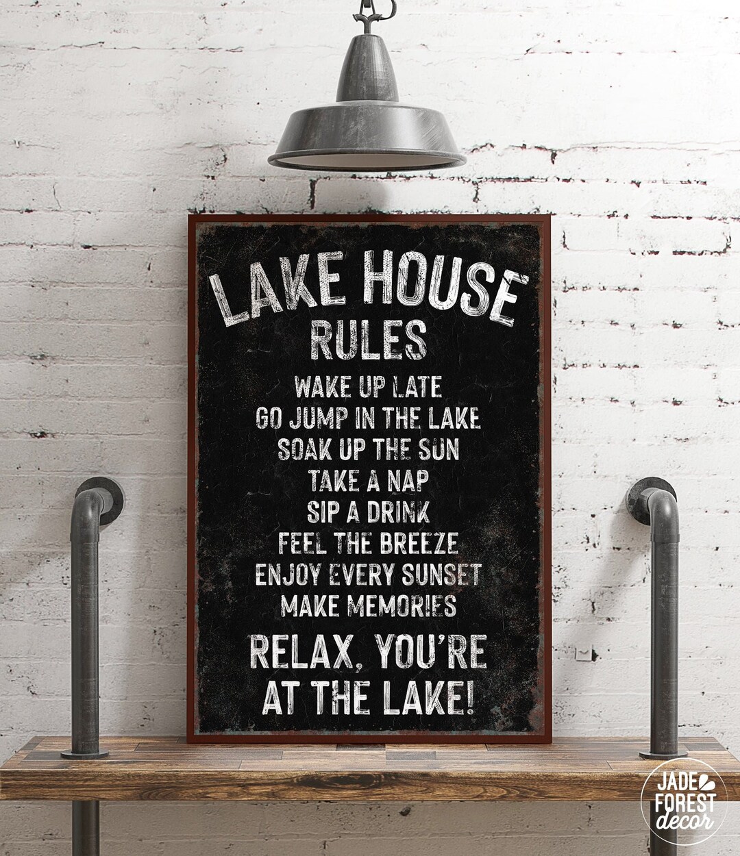 Vintage lake HOUSE Rules Sign Black and White Sign Art Print, Coastal ...