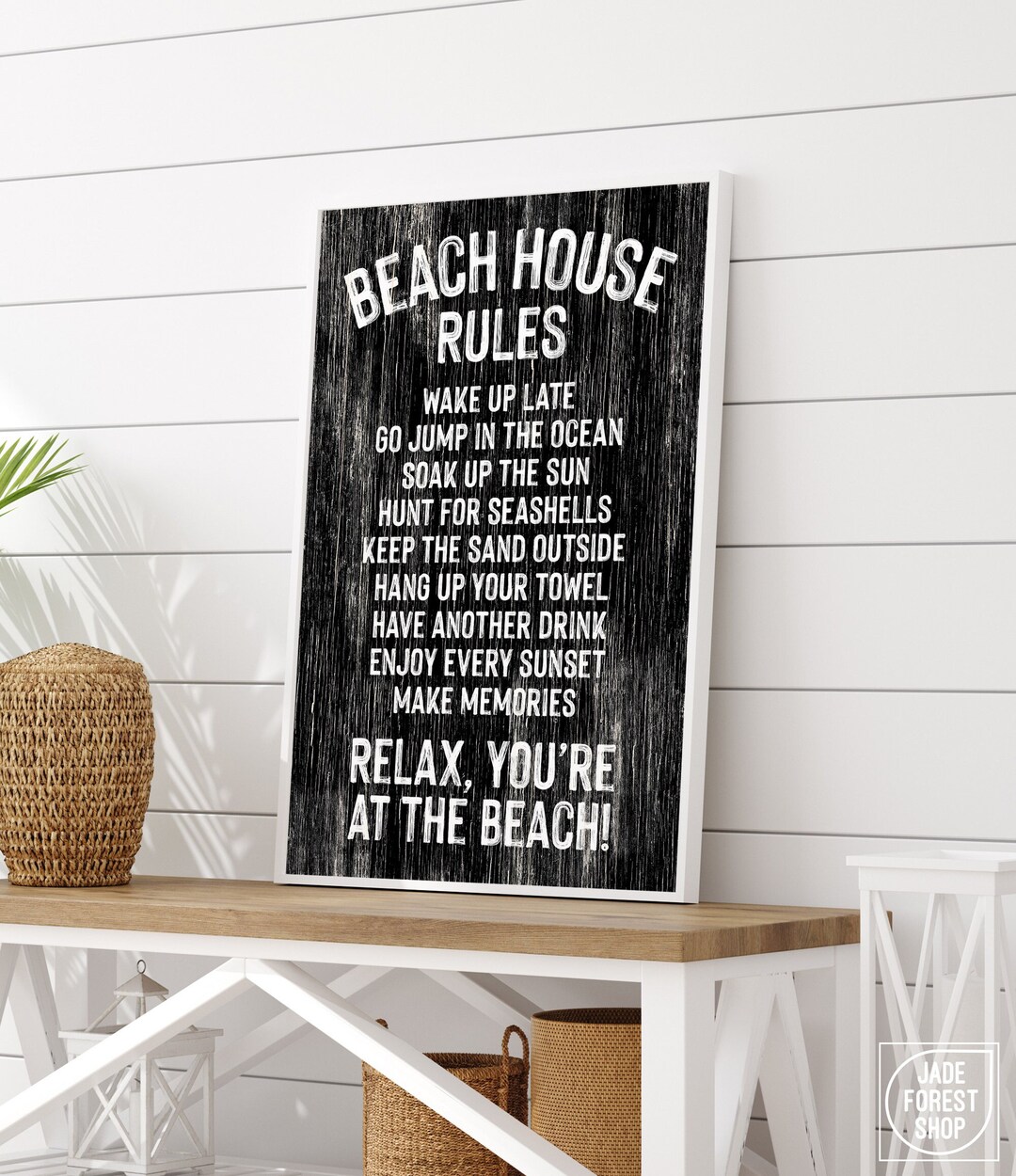 BEACH HOUSE RULES Sign in Black and White, Vintage Beach House Decor ...