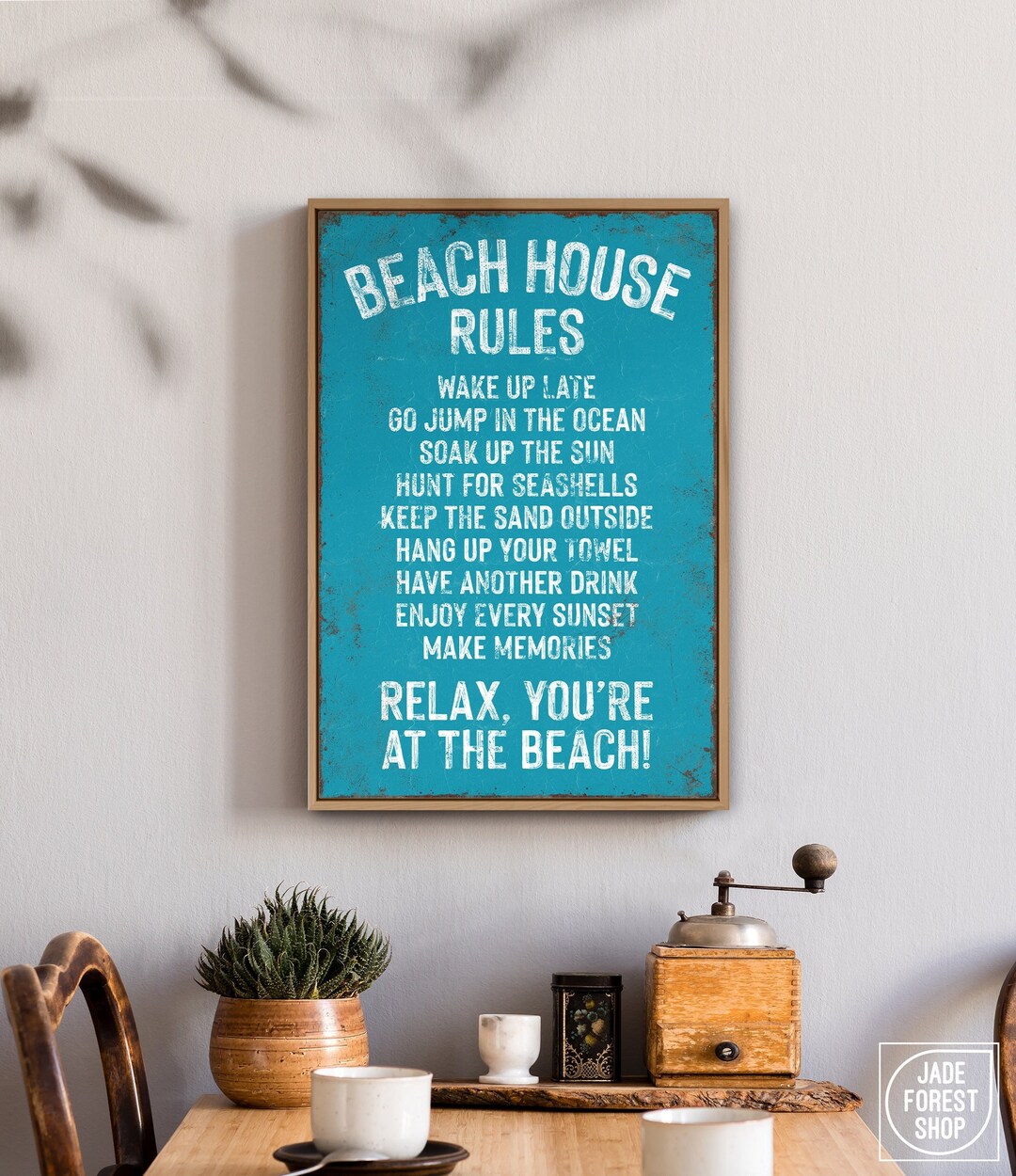Vintage Beach House Rules Sign, Duck Blue Canvas Print for Vacation ...
