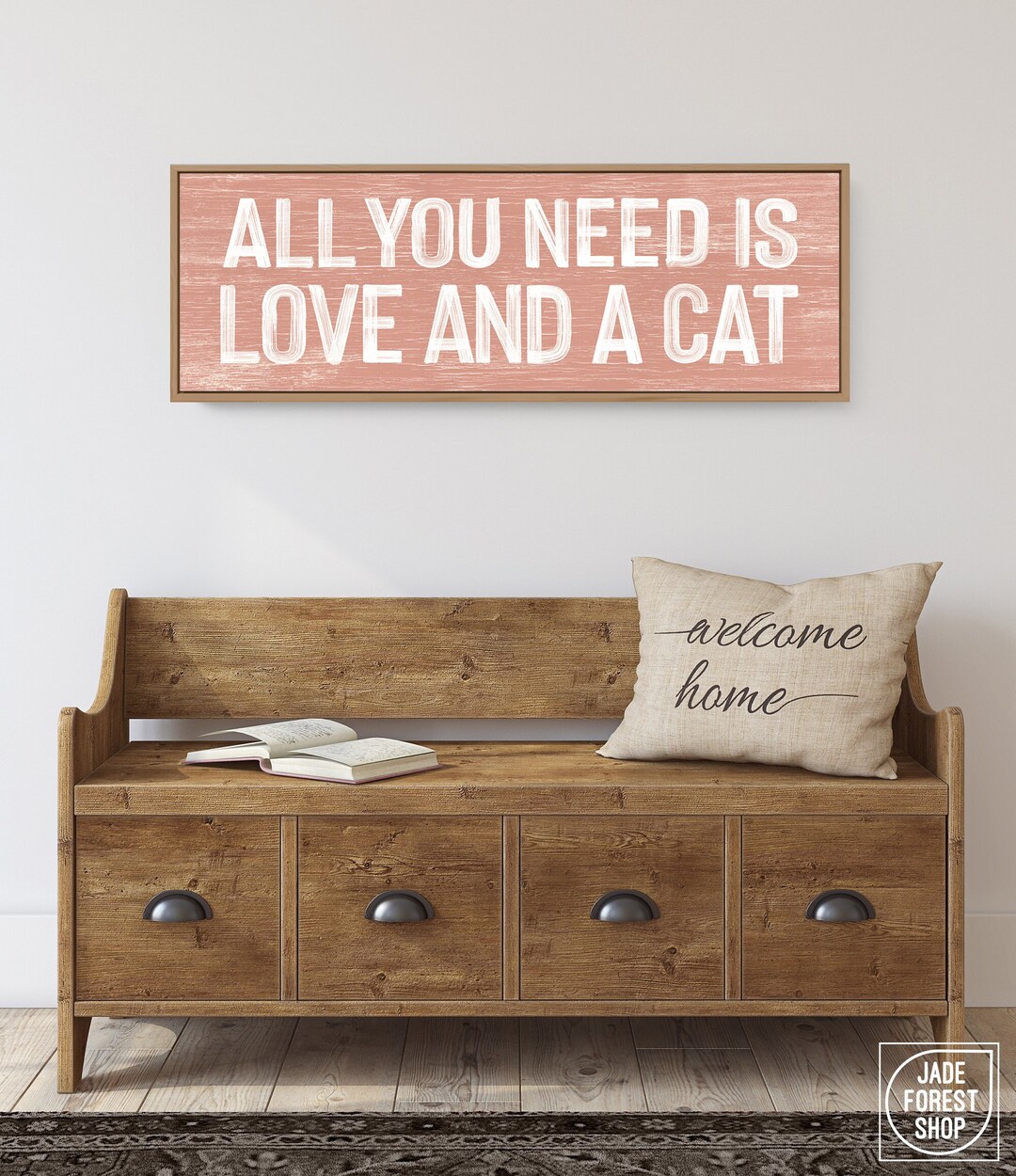 All You Need is Love and a Cat Sign in Coral Pink and White, FARMHOUSE ...