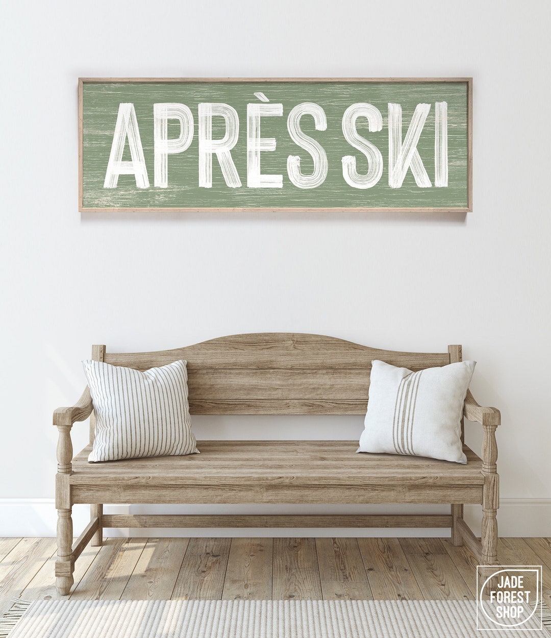 APRES SKI Sign in Seagrass Green, Faux Weathered Wood, Ski Lodge Wall ...