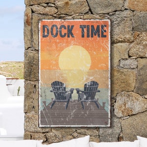 DOCK TIME Sign, Adirondack Chairs on the Dock, Vintage Beach House ...