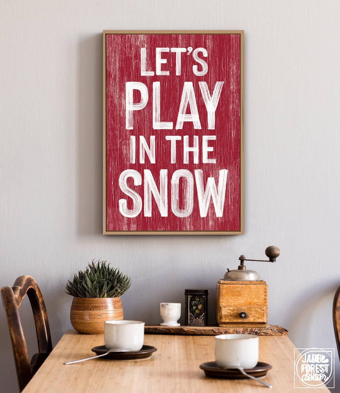 Winter Wall Sign: Dark Red Snow Design - Faux Weathered Wood - Etsy
