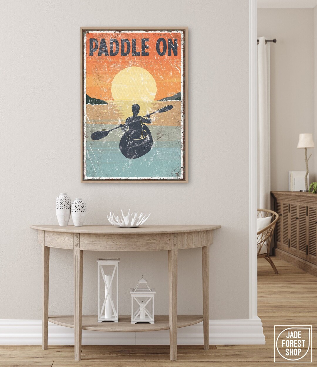 Vintage paddle On Sign Sunset Accent, KAYAK Poster for Vintage Lake ...