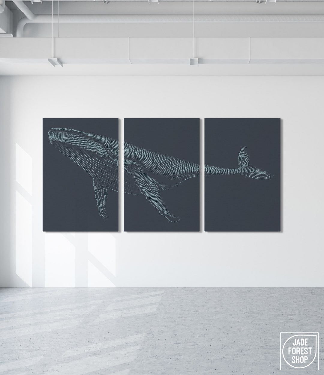Whale Triptych Wall Art, Dotted Whale 3 Piece Set, Minimalist Dot Decor ...