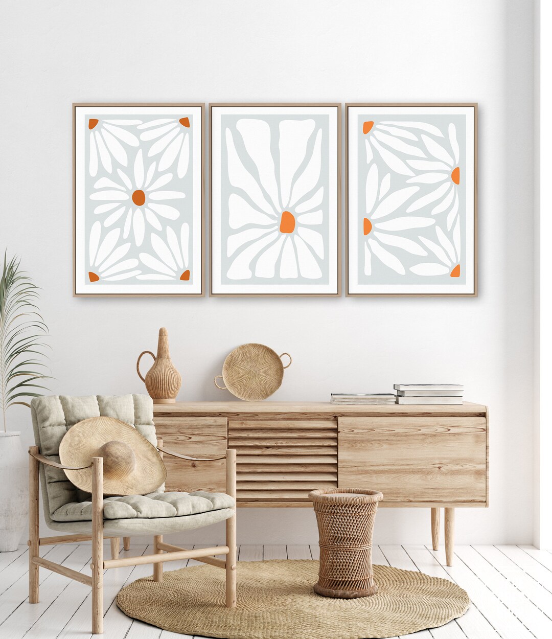 Triptych Wall Art, Abstract Wall Art, 3 Piece Framed Set, Flower Print ...