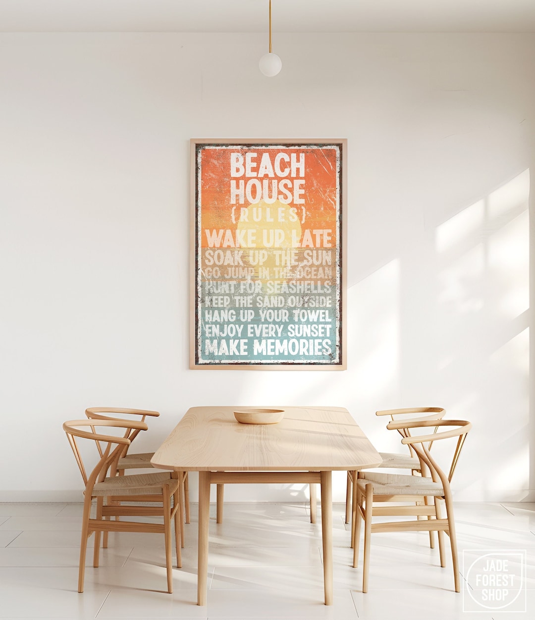BEACH HOUSE RULES Sign With Sunset Colors, Vintage Beach Poster ...
