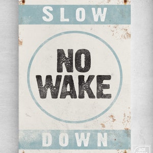 Rustic NO WAKE Posters, Retro Nautical Decor, Unique Gift for Boater ...