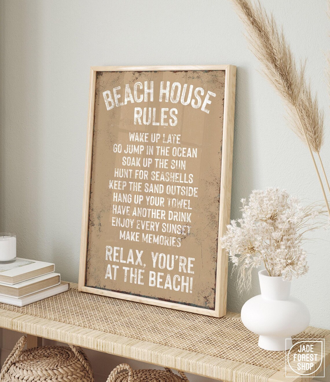 Vintage Beach House Rules Sign, Latte Canvas Print, Coastal Wall Decor ...