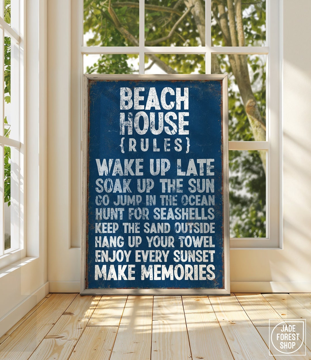 Navy BEACH HOUSE RULES Poster, Extra Large Beach Canvas Print, Vintage ...