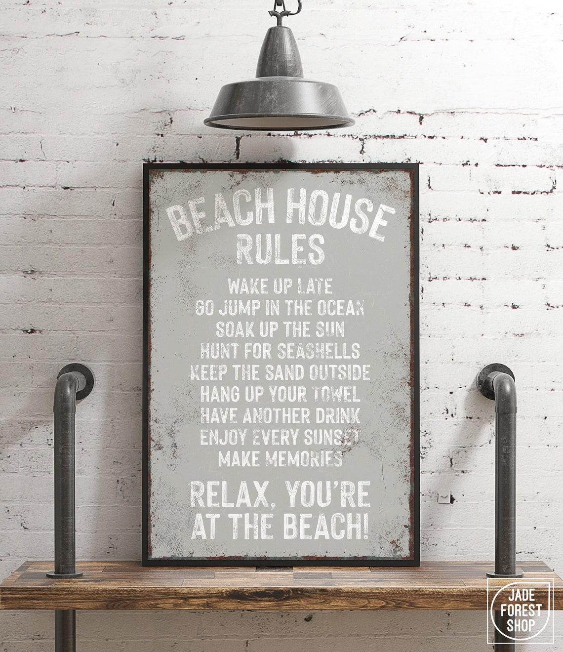 Vintage BEACH HOUSE RULES Sign in Stone Gray, Rustic Beach House Decor ...