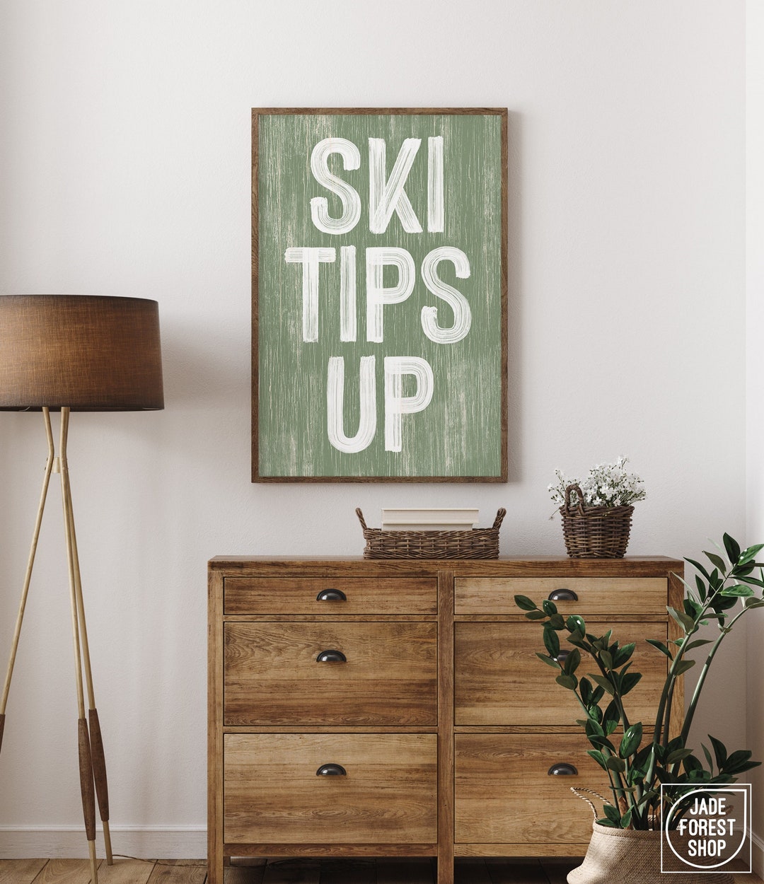 SKI TIPS UP Farmhouse Sign in Seagrass Green, Cozy Winter Home Decor ...