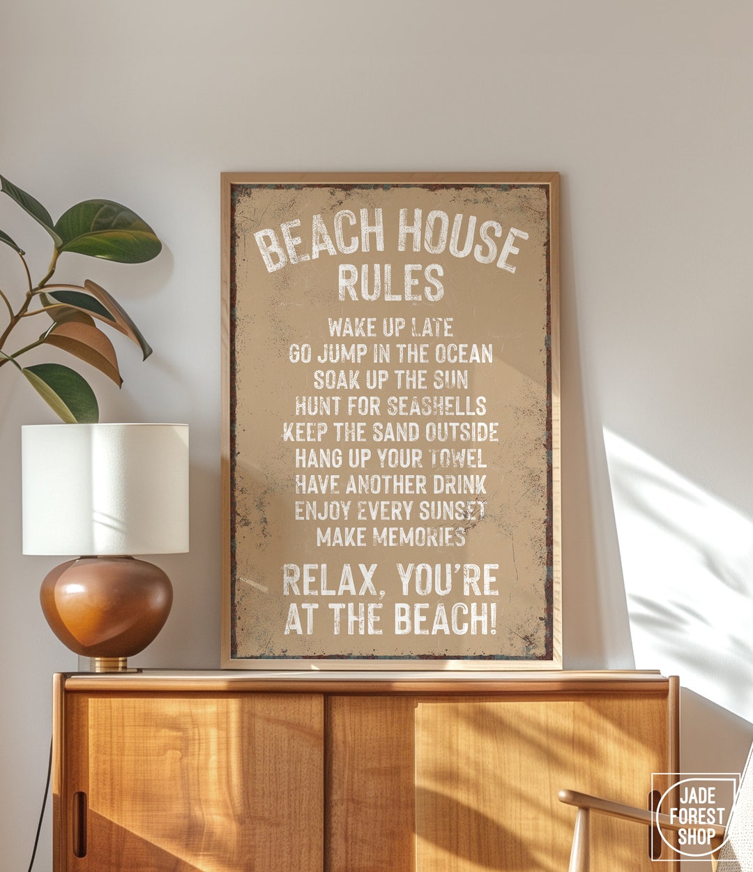 Vintage Beach House Rules Sign, Latte Canvas Print, Coastal Wall Decor ...
