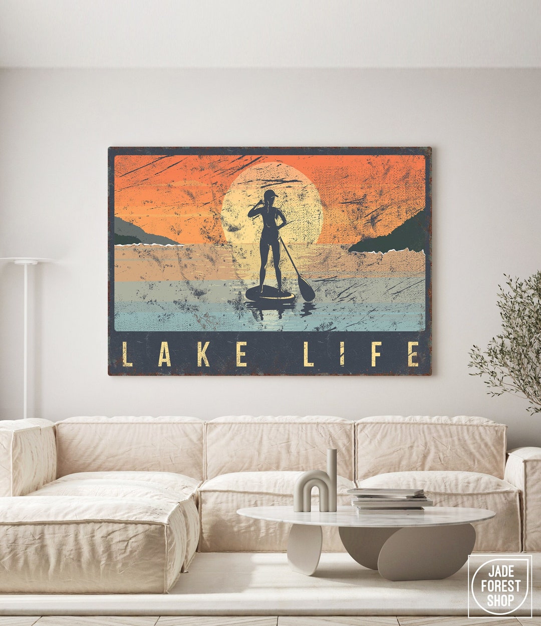 Vintage LAKE LIFE Sign, Sunset Paddleboarding Poster for Vintage Lake ...