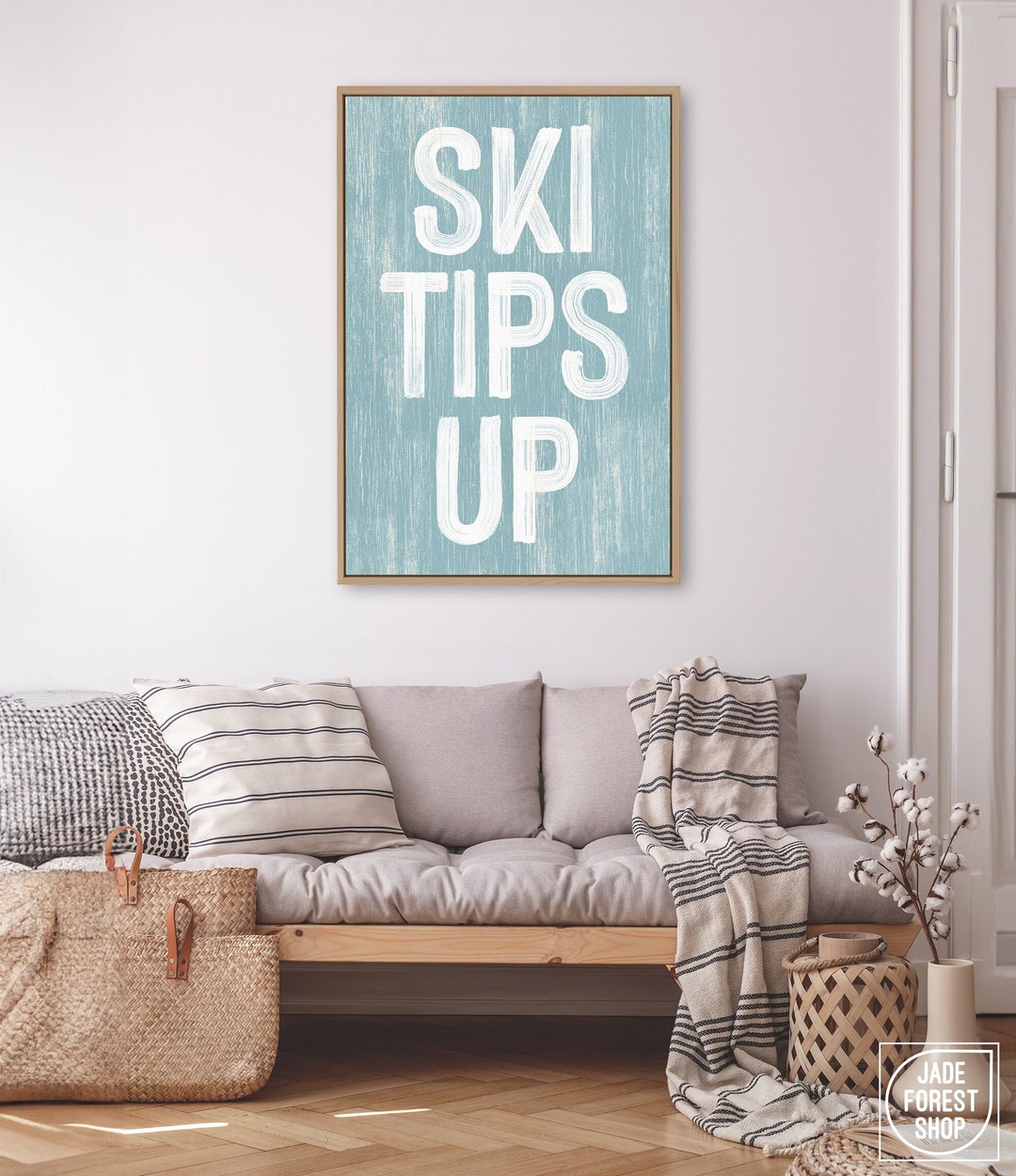 SKI TIPS UP Farmhouse Sign in Tide Blue, Cozy Winter Home Decor, Framed ...