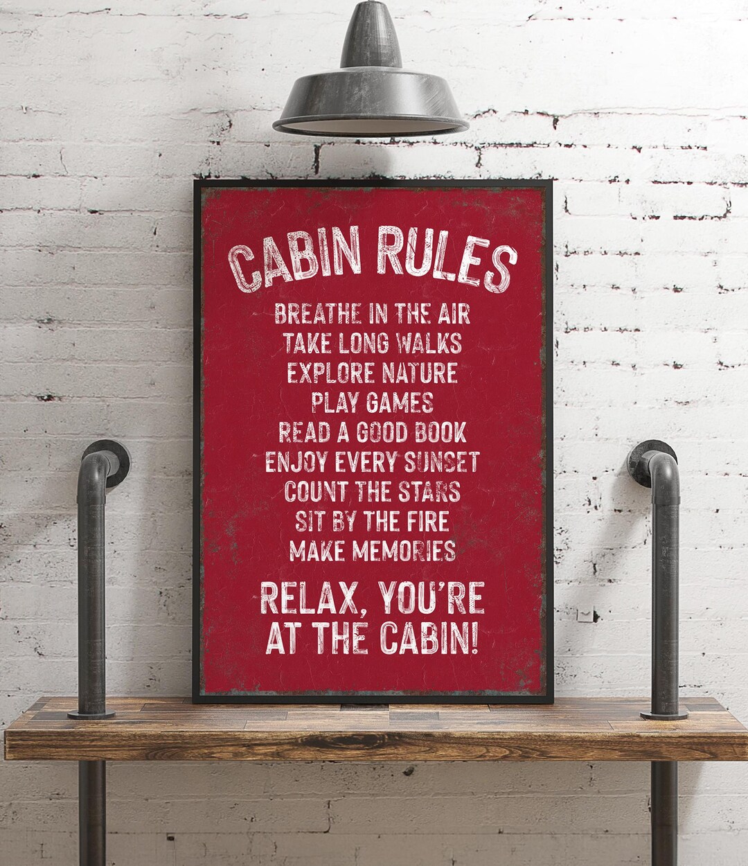 Cabin Rules Sign: Distressed Red Ski Lodge Decor - Canvas Print - Etsy