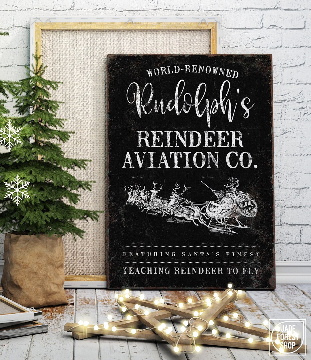 Vintage Reindeer Santa Sleigh Sign, Rudolph the Red Nosed Reindeer ...