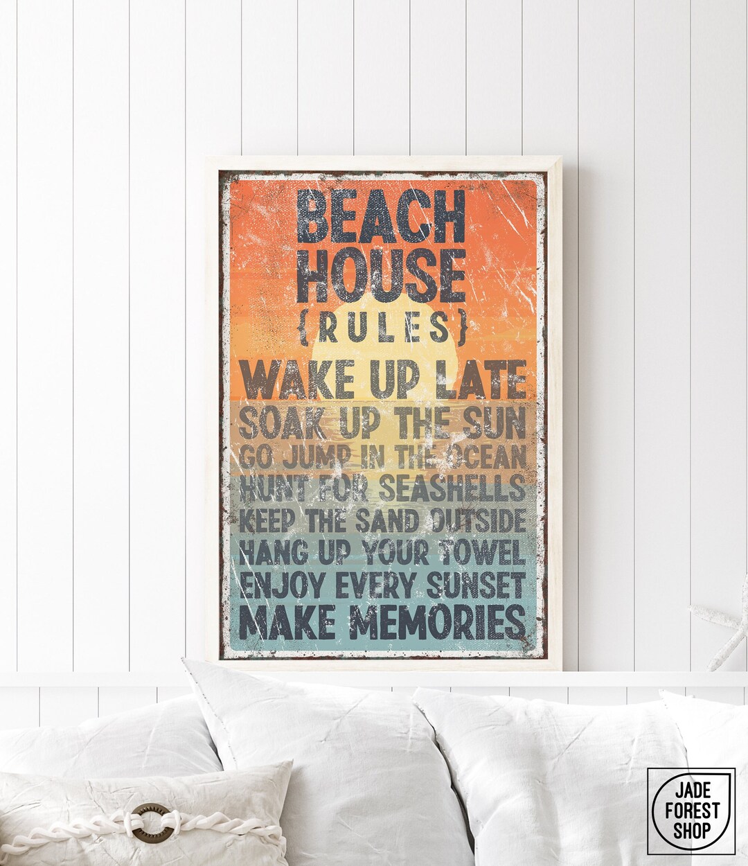 Retro Sunset BEACH HOUSE RULES Canvas Print, Vintage Beach Poster for ...