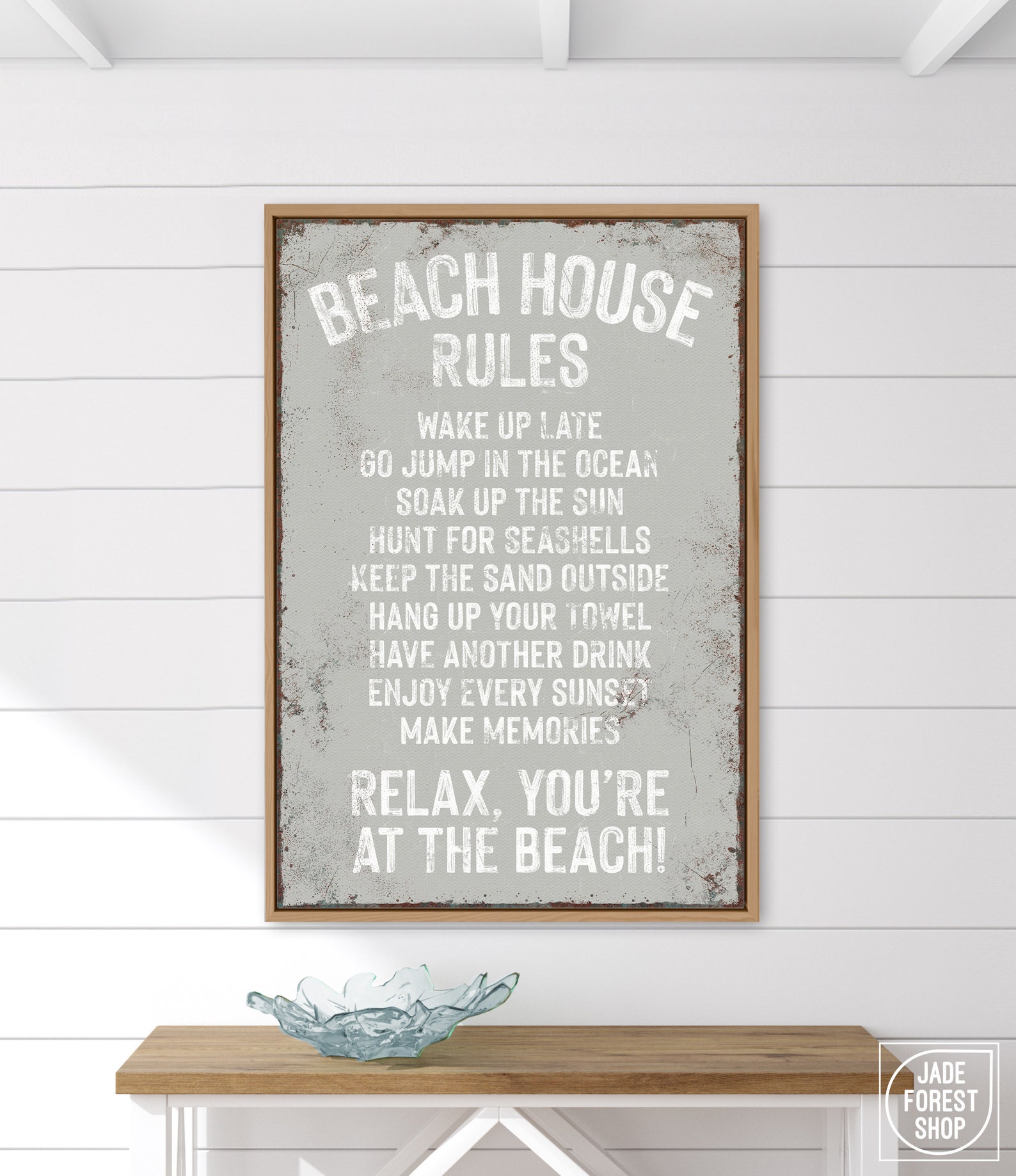 Vintage BEACH HOUSE RULES Sign in Stone Gray, Rustic Beach House Decor ...