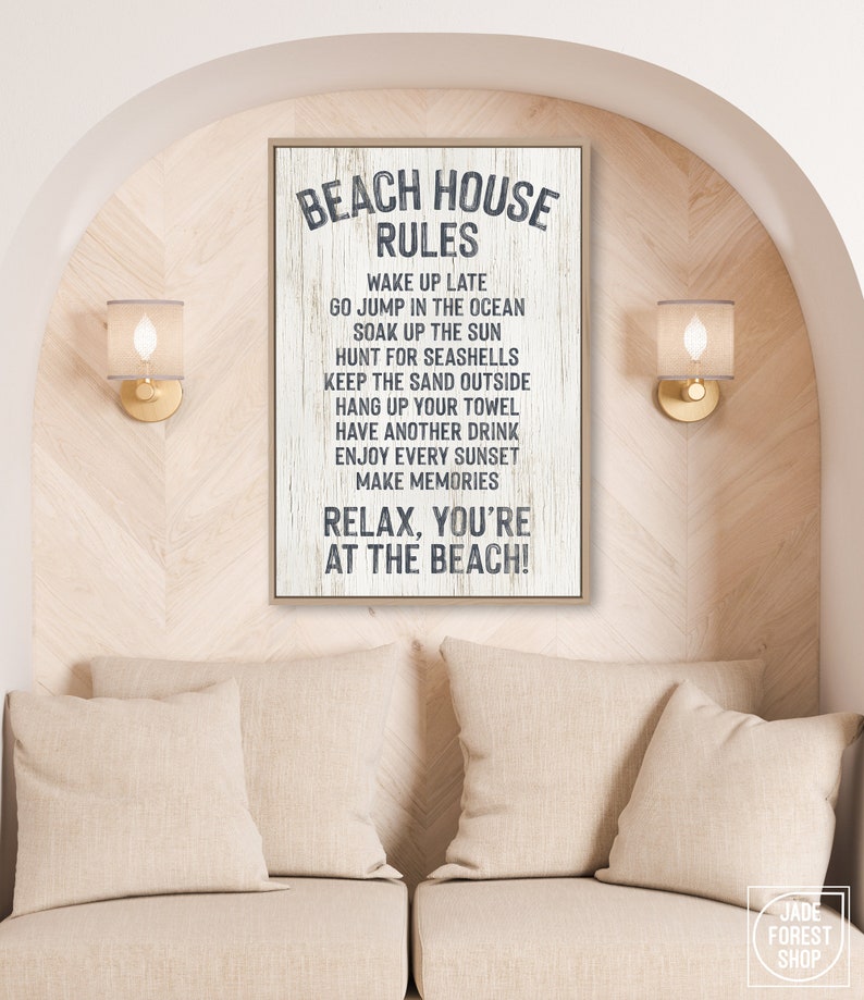 Vintage BEACH HOUSE RULES Print, Hale Navy on White, Painted Words on ...
