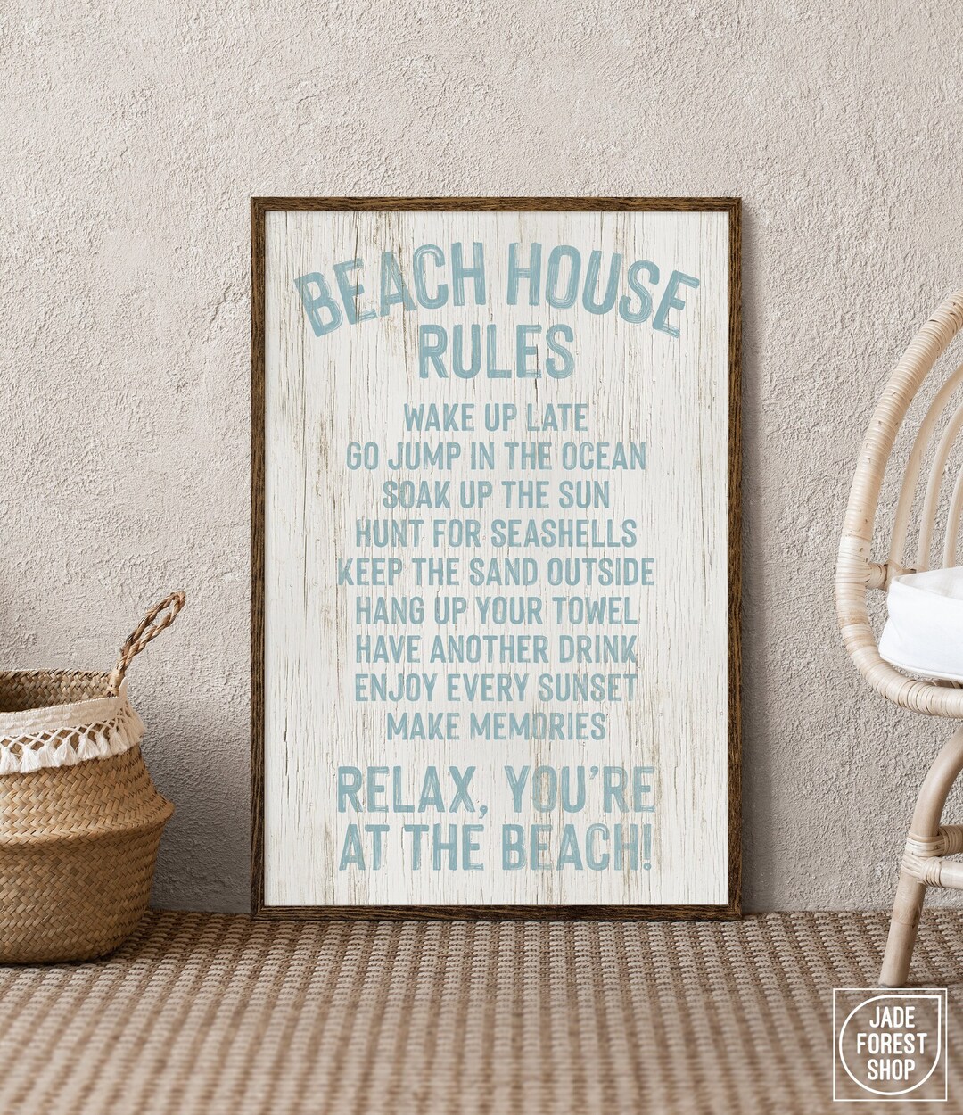 Retro BEACH HOUSE RULES Sign, Tide Blue on White, Painted Words on ...