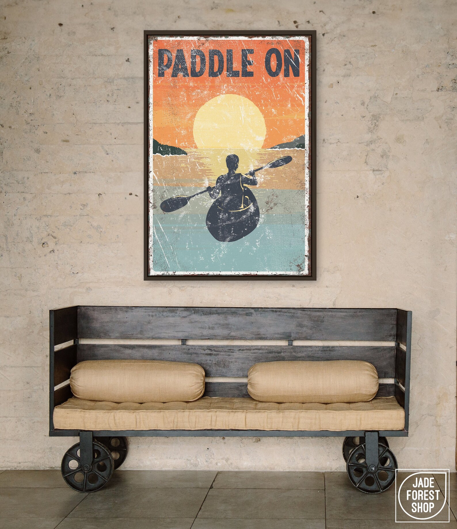 Vintage PADDLE ON Sign, Sunset Accent, KAYAK Poster for Vintage Lake ...