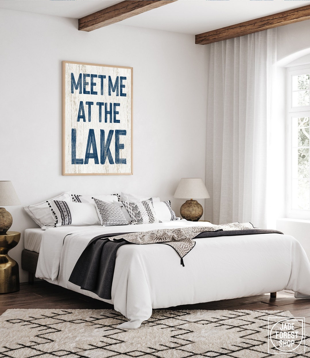 Vintage "meet Me at the Lake" Sign, Nautical Navy on White, Retro Lake ...