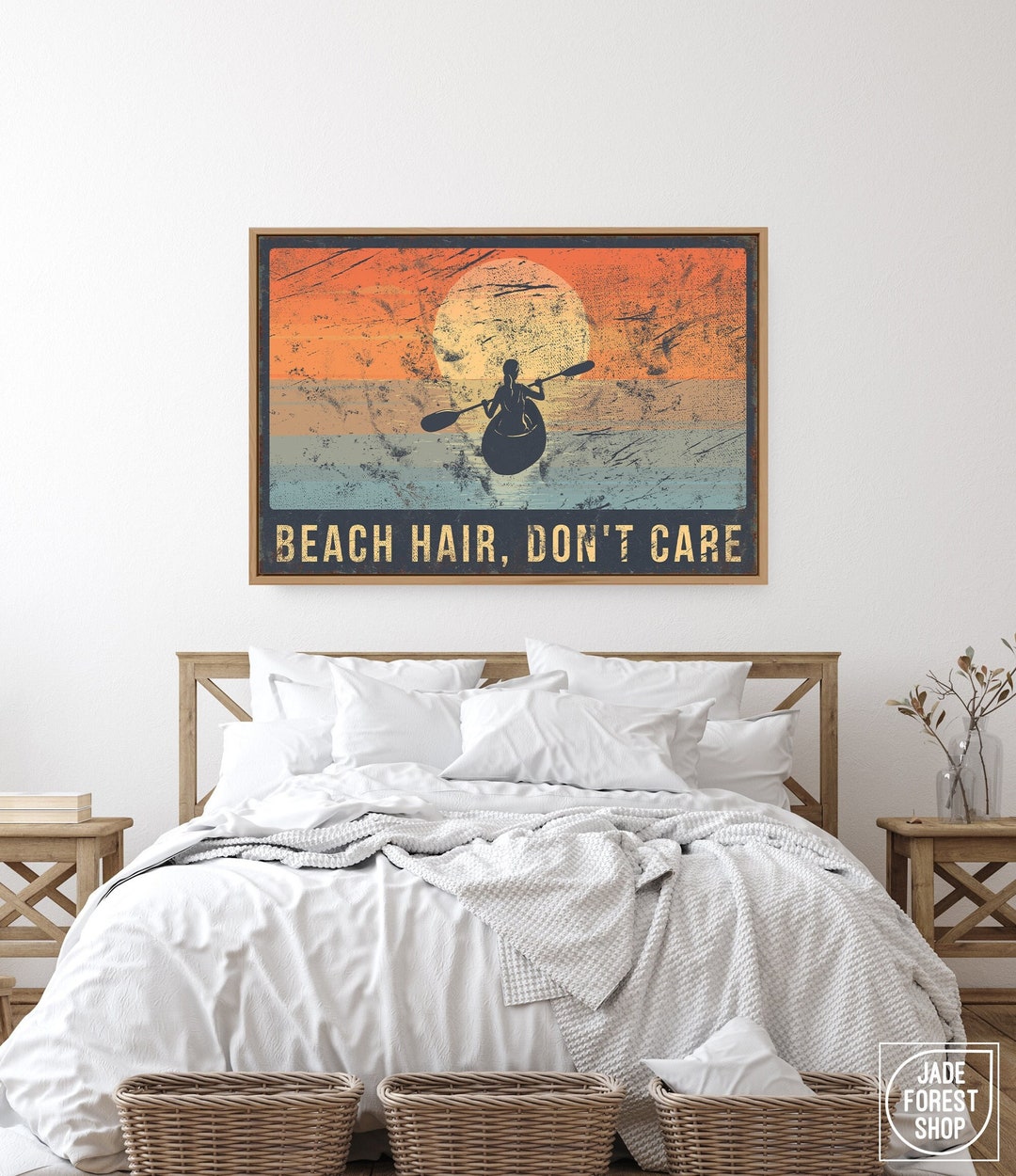 Large BEACH HAIR Dont Care Sign, Vintage Beach Kayak Poster With Sunset ...