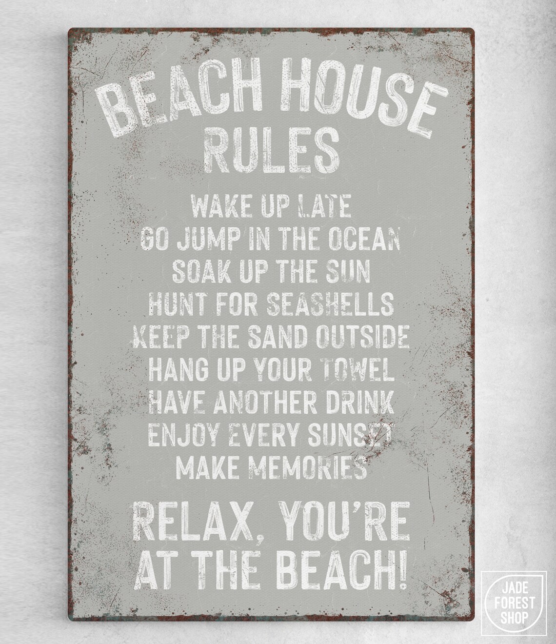 Vintage BEACH HOUSE RULES Sign in Stone Gray, Rustic Beach House Decor ...