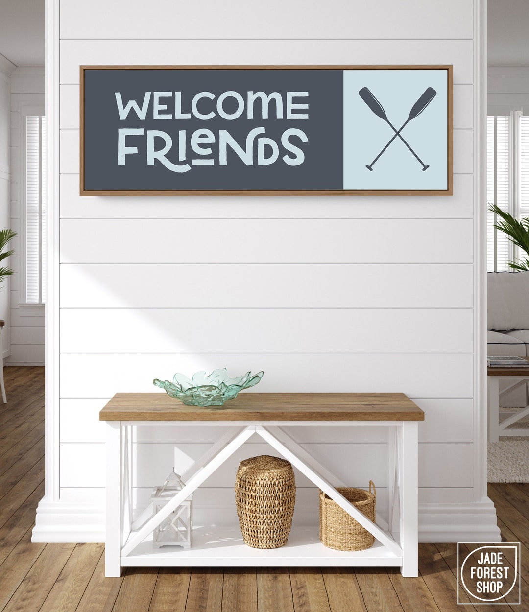 Long Skinny Welcome Sign • Blue and White WELCOME FRIENDS Canvas Print ...