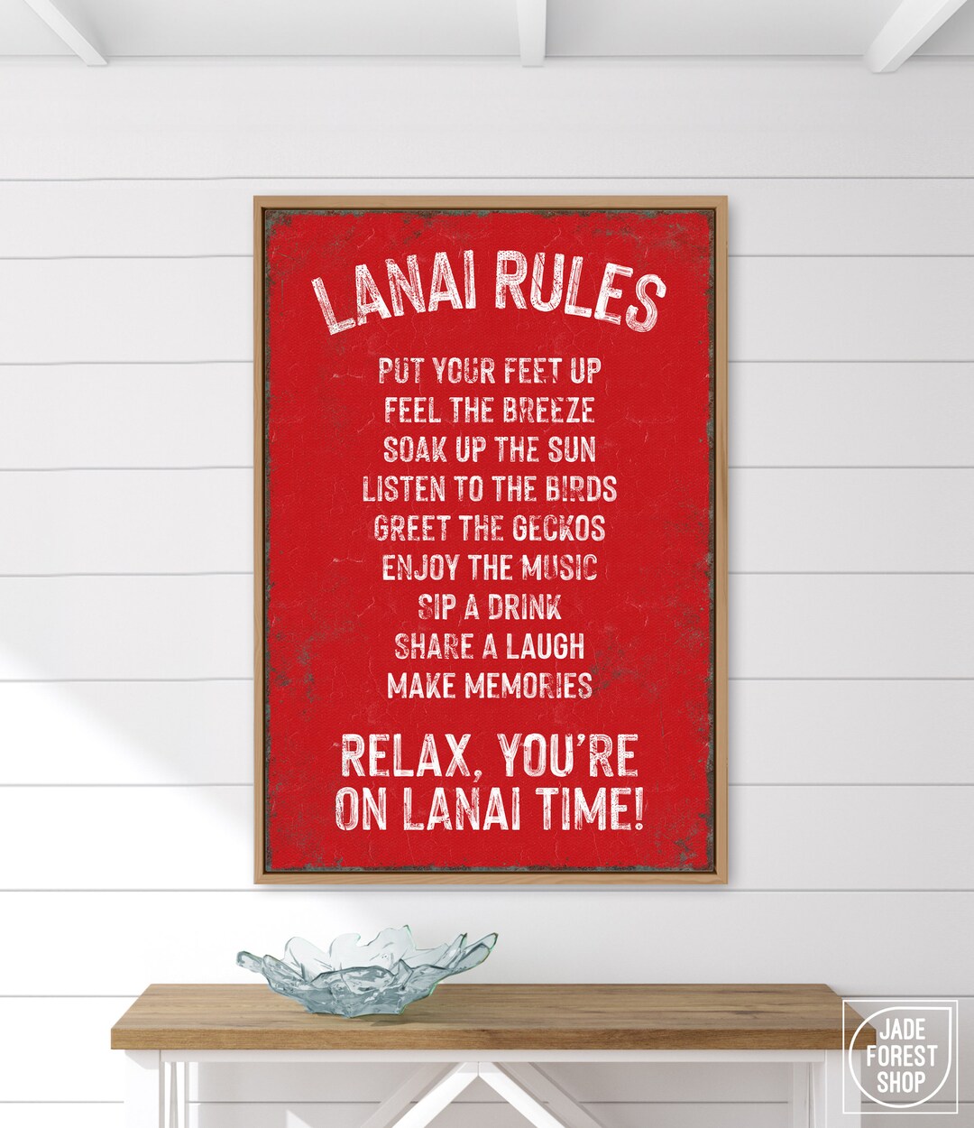 LANAI RULES Sign in Real Red Outdoor Patio Decor, Rustic Pool Canvas ...