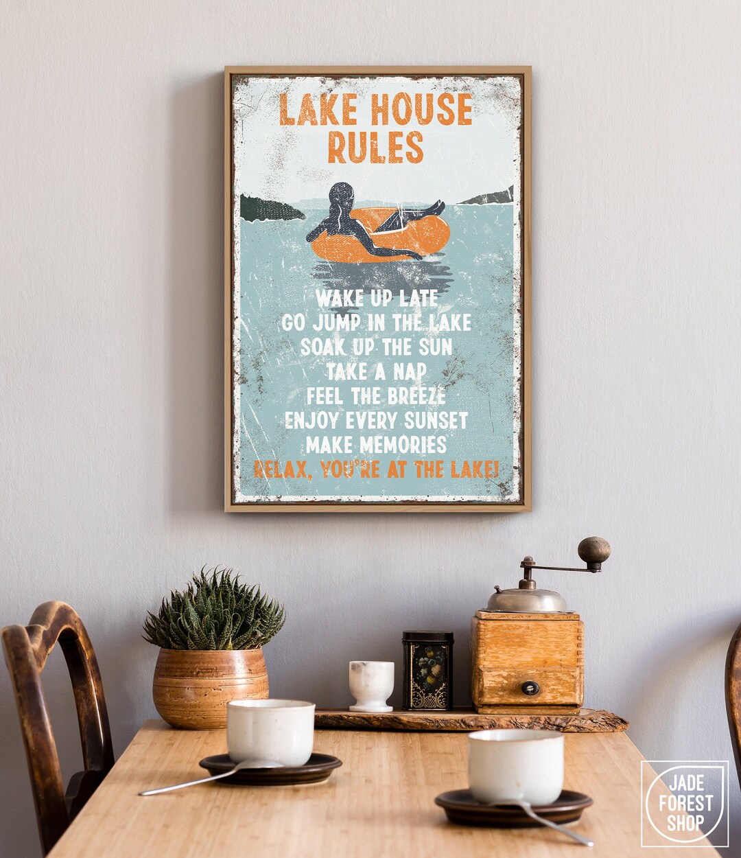 Vintage LAKE HOUSE RULES Sign in Orange With Woman Tubing, Large Lake ...
