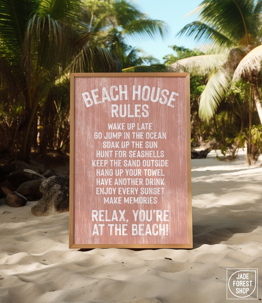Vintage BEACH HOUSE RULES Sign in Coral and White, Beach House Decor ...