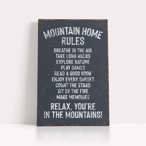 Mountain Home Cabin Rules Sign, Hale Navy Cozy Lodge Decor, Winter Art ...