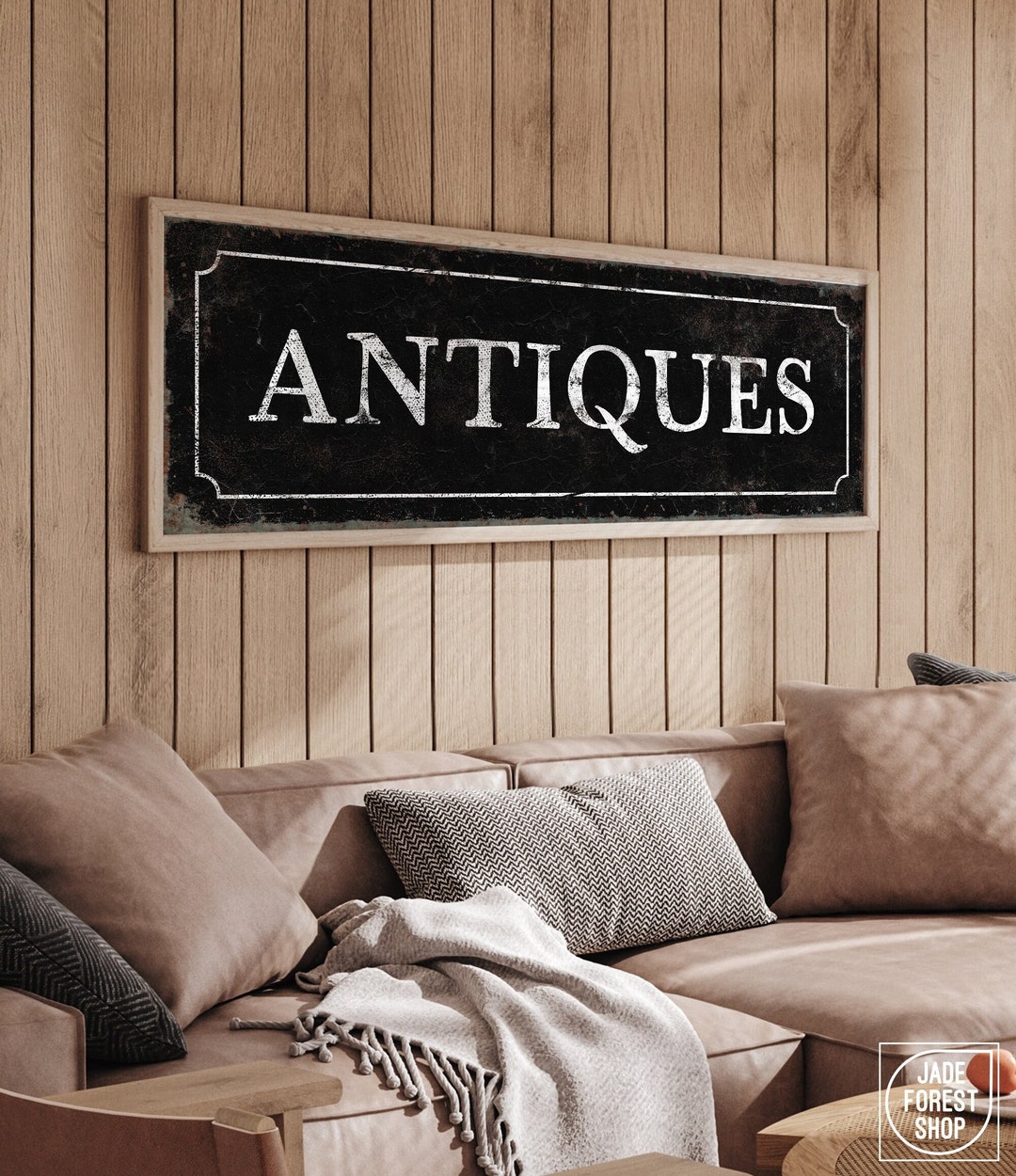 Vintage ANTIQUES Sign, Distressed White on Black, Rustic Antiques Print ...