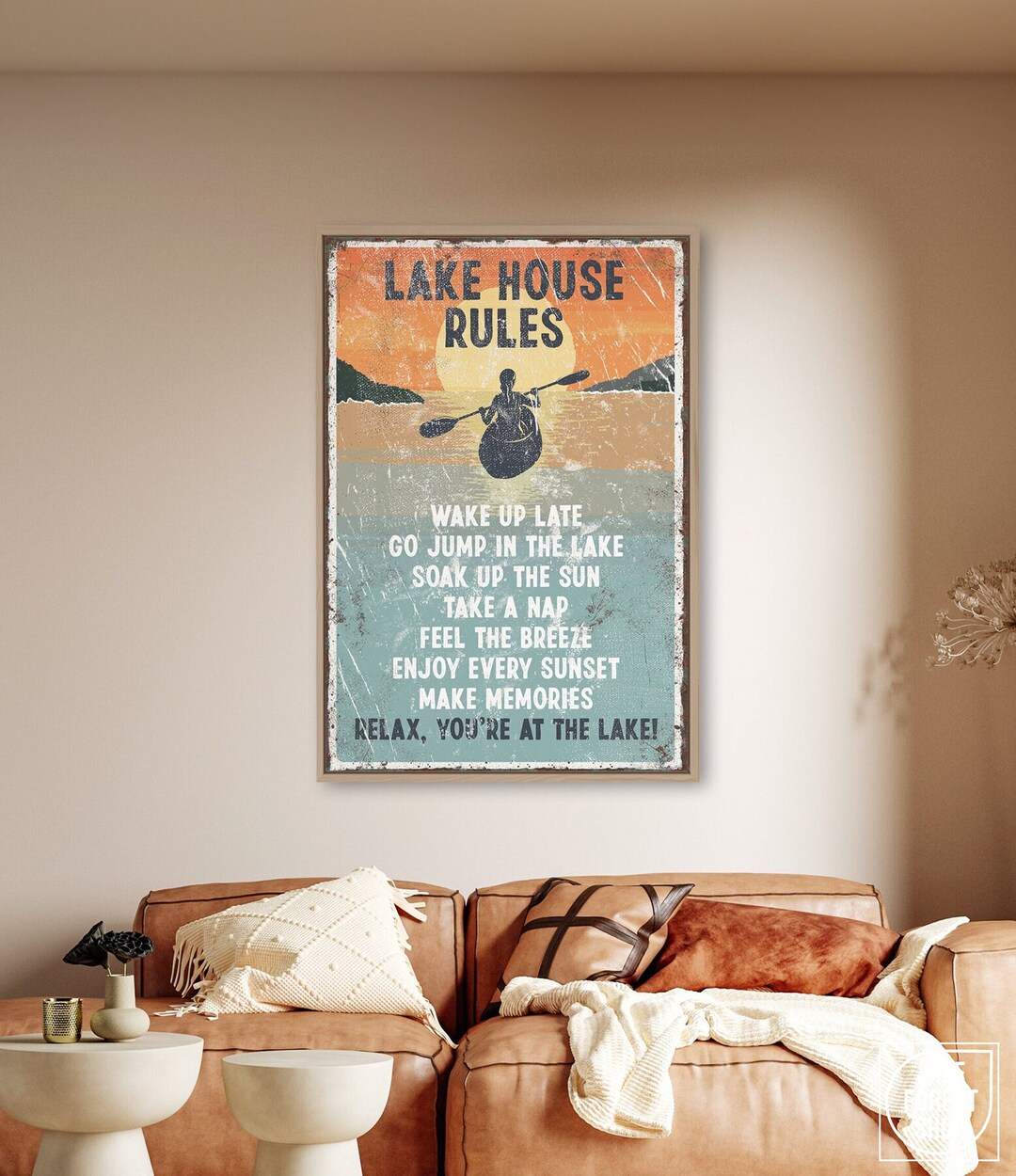 Retro Sunset Kayak Wall Art Print, Extra Large LAKE HOUSE RULES Sign ...