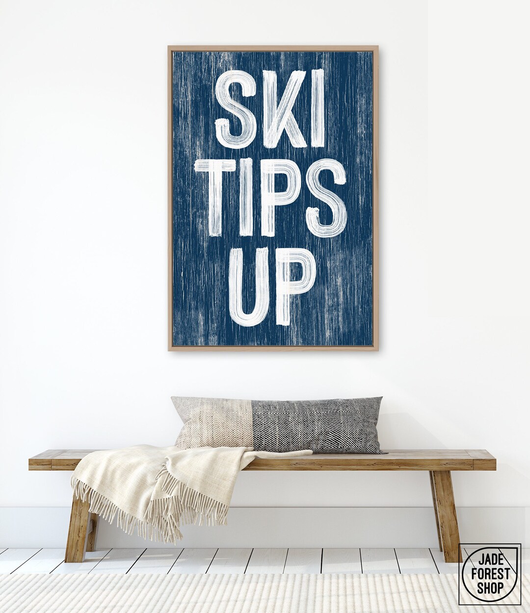 SKI TIPS UP Farmhouse Sign in Navy Blue, Cozy Winter Home Decor, Framed ...
