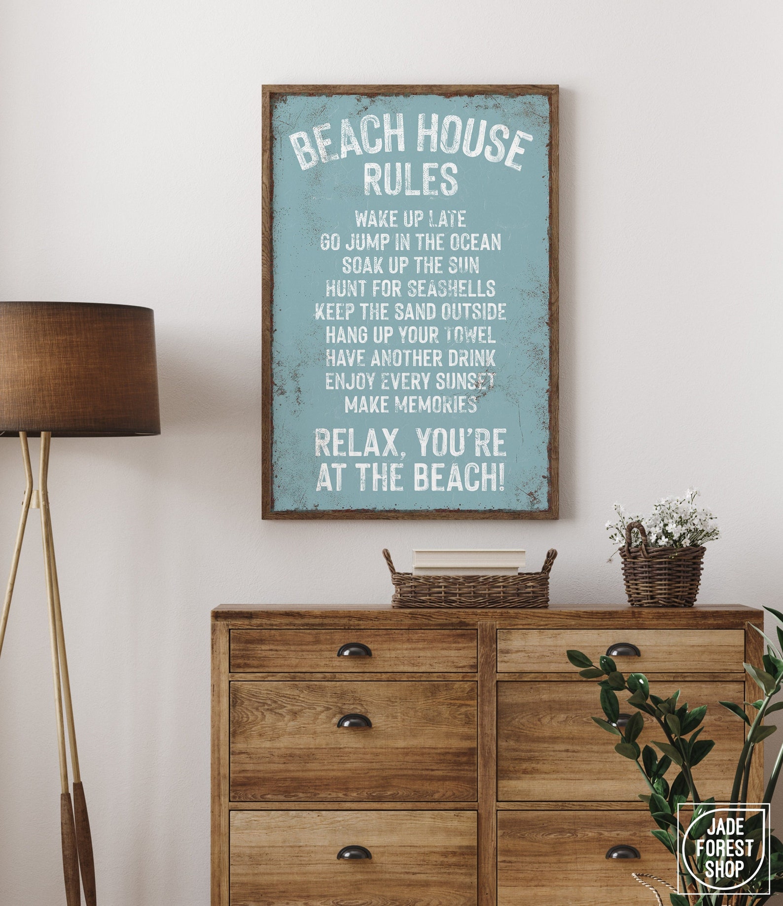 Vintage BEACH HOUSE RULES Sign, Tide Blue Sign Art Print, Custom Beach ...